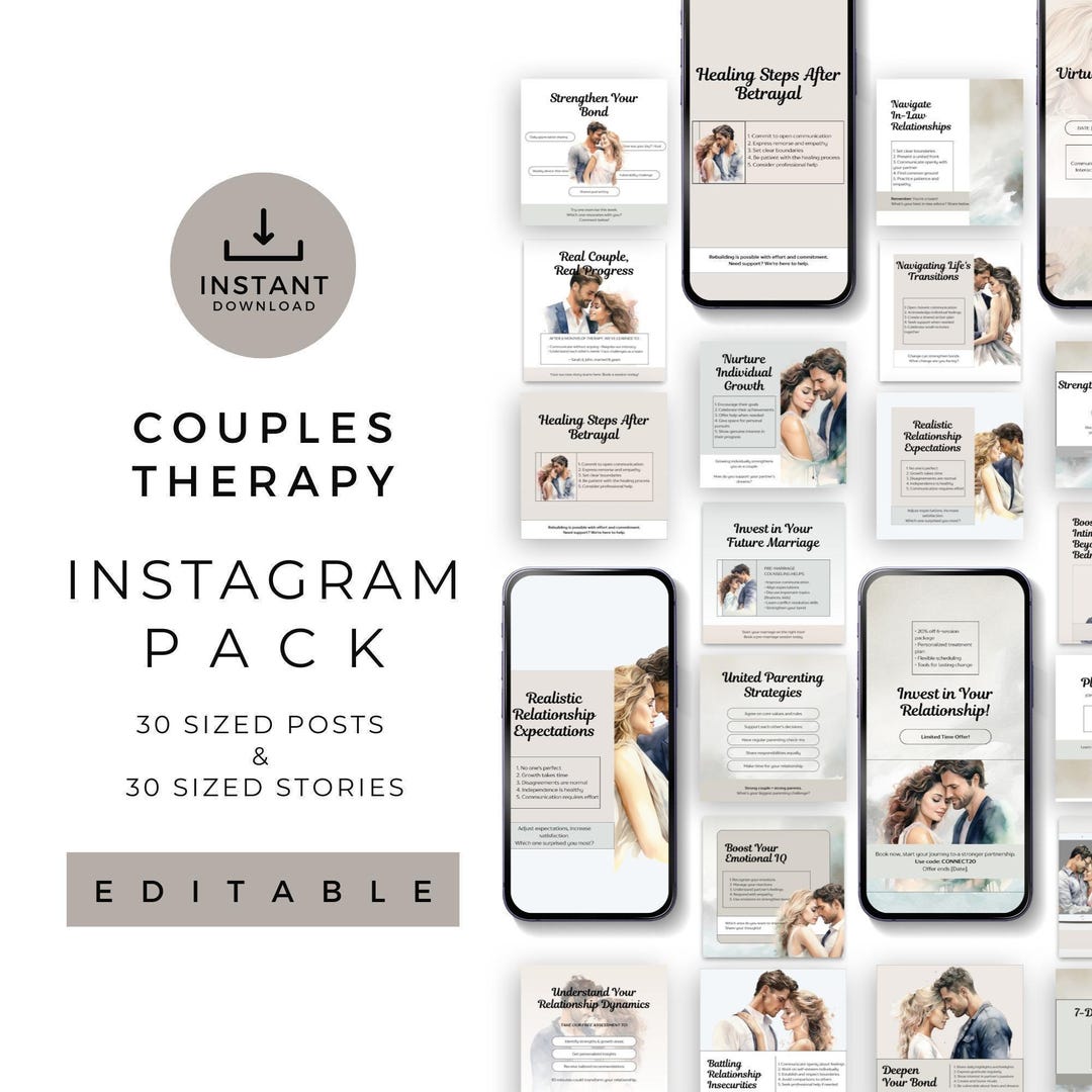 Couples Therapy Social Media Bundle | Editable Instagram Posts ...