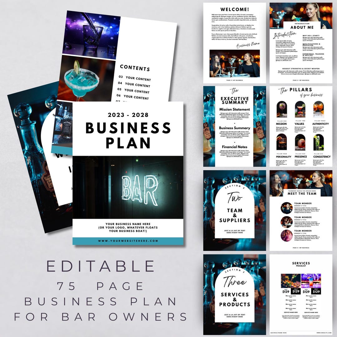 Business Plan for a Bar or Cocktail Lounge Startup | Editable and ...