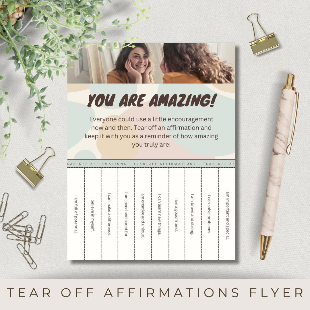Affirmations Tear off Flyer Template | Editable, Positive Words of ...