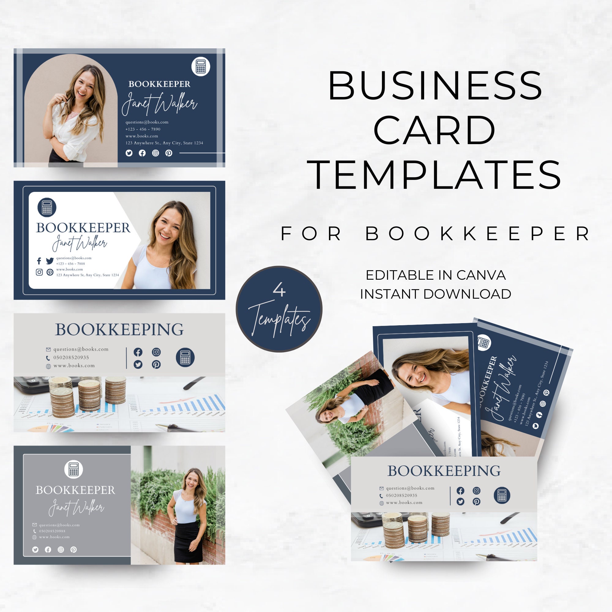 Bookkeeper Business Cards | Canva Templates | Editable | Printable ...