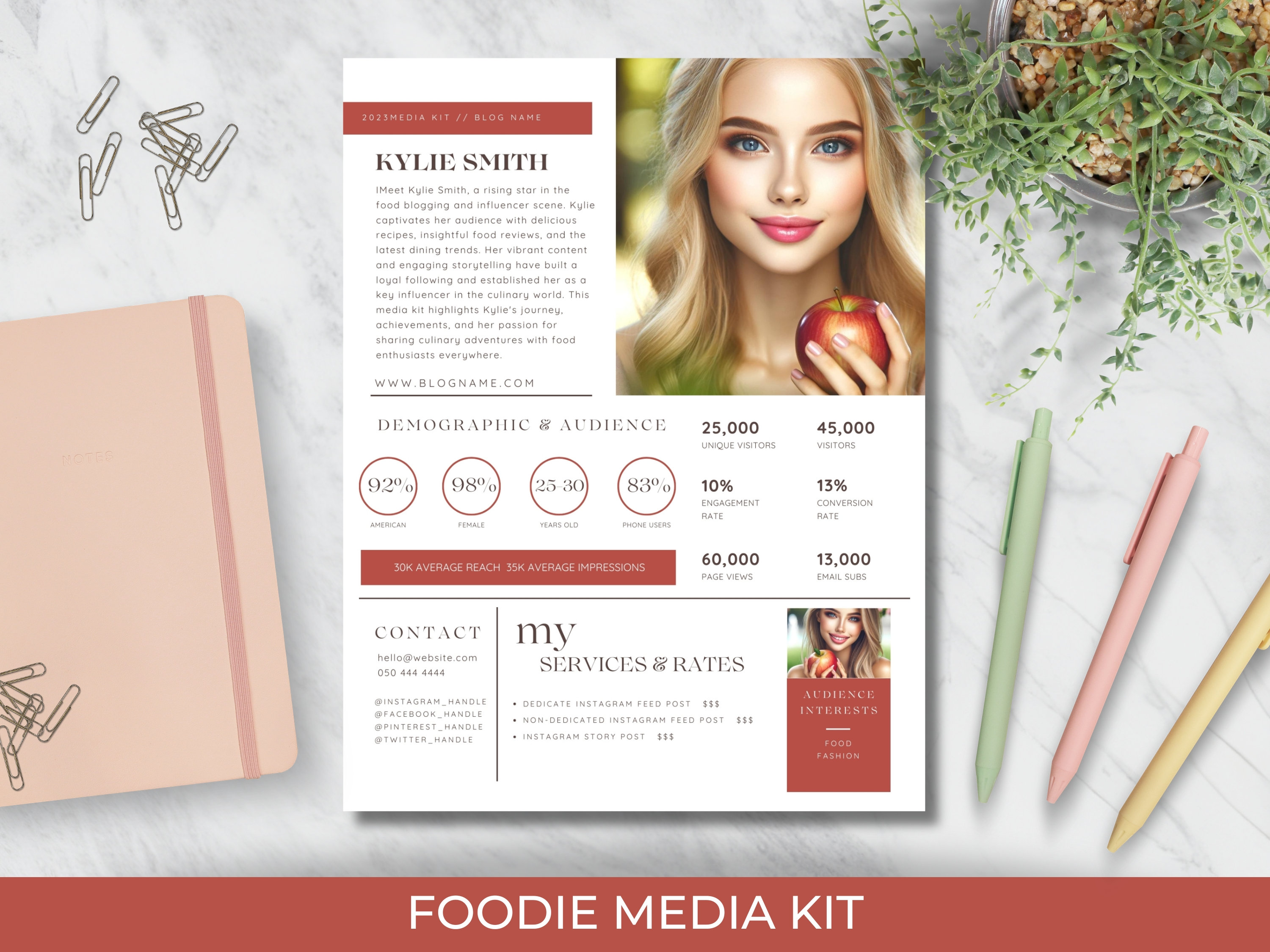 Foodie Media Kit, Editable and Printable One Page Press Kit, Template ...