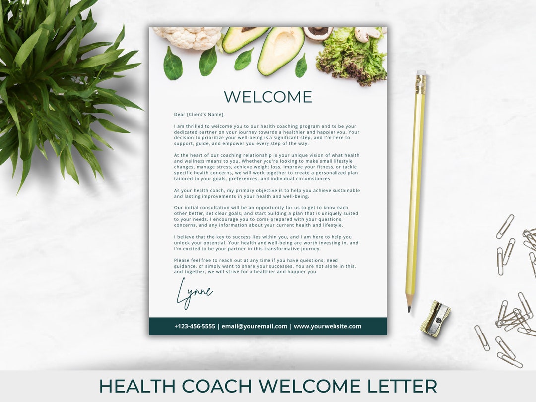 Health Coach Welcome Letter, Editable and Printable Client Onboarding ...