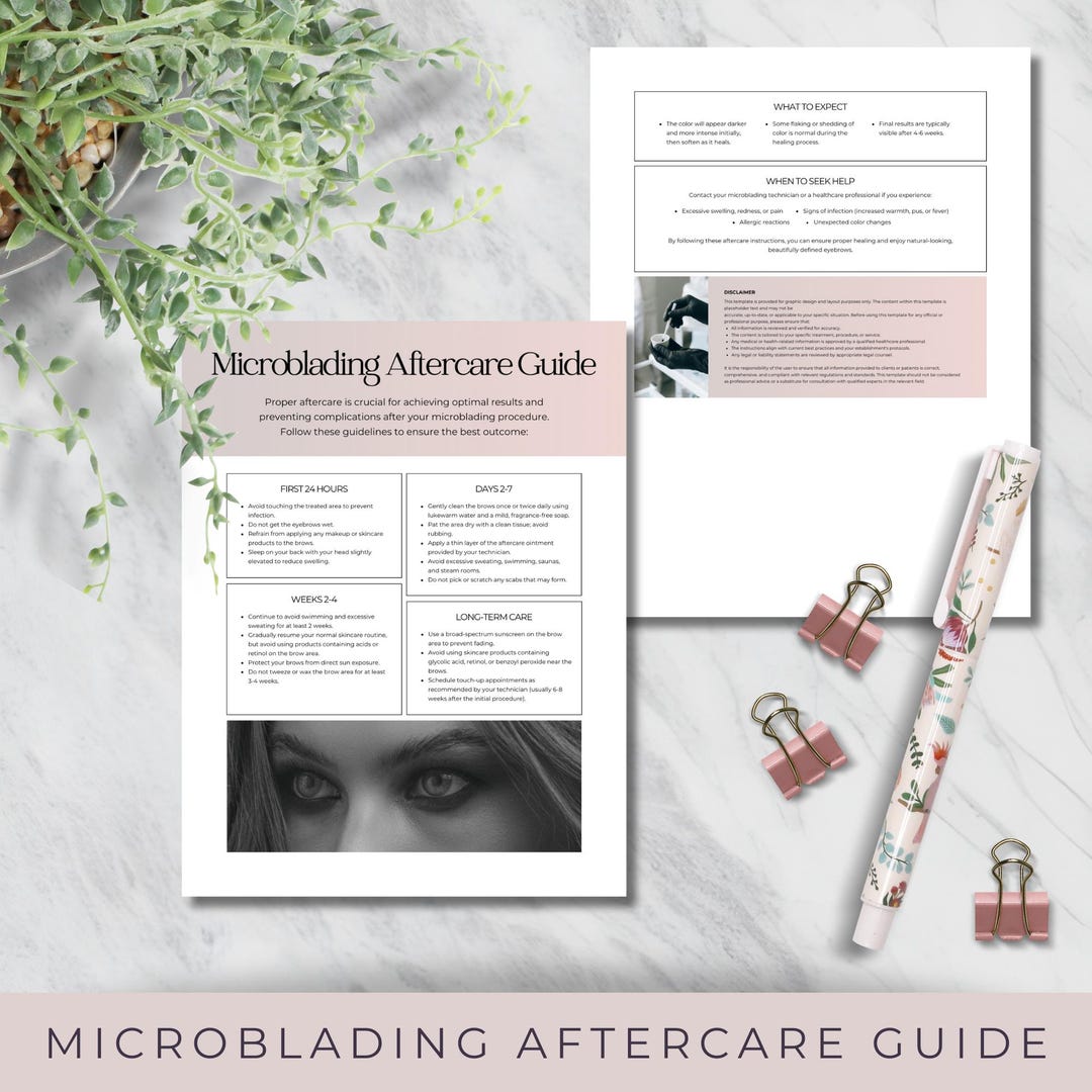 Microblading Aftercare Instruction Guide | Editable and Printable ...
