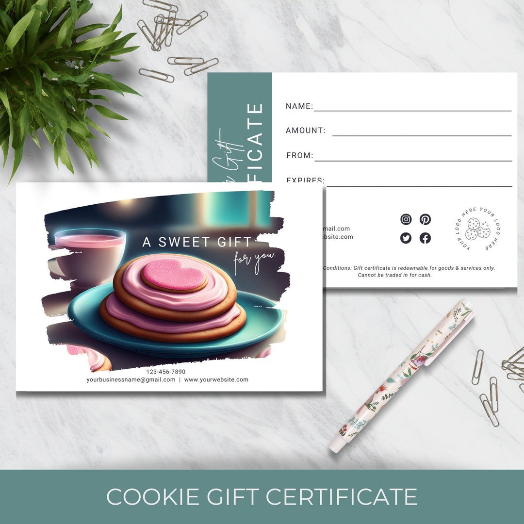 Cookie Gift Certificate, Editable Modern Template for Bakery, Printable ...