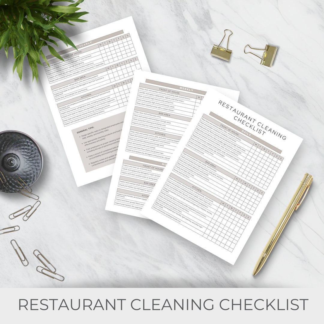 Restaurant Checklist Cleaning | Cleaning Schedule | Printable Checklist ...