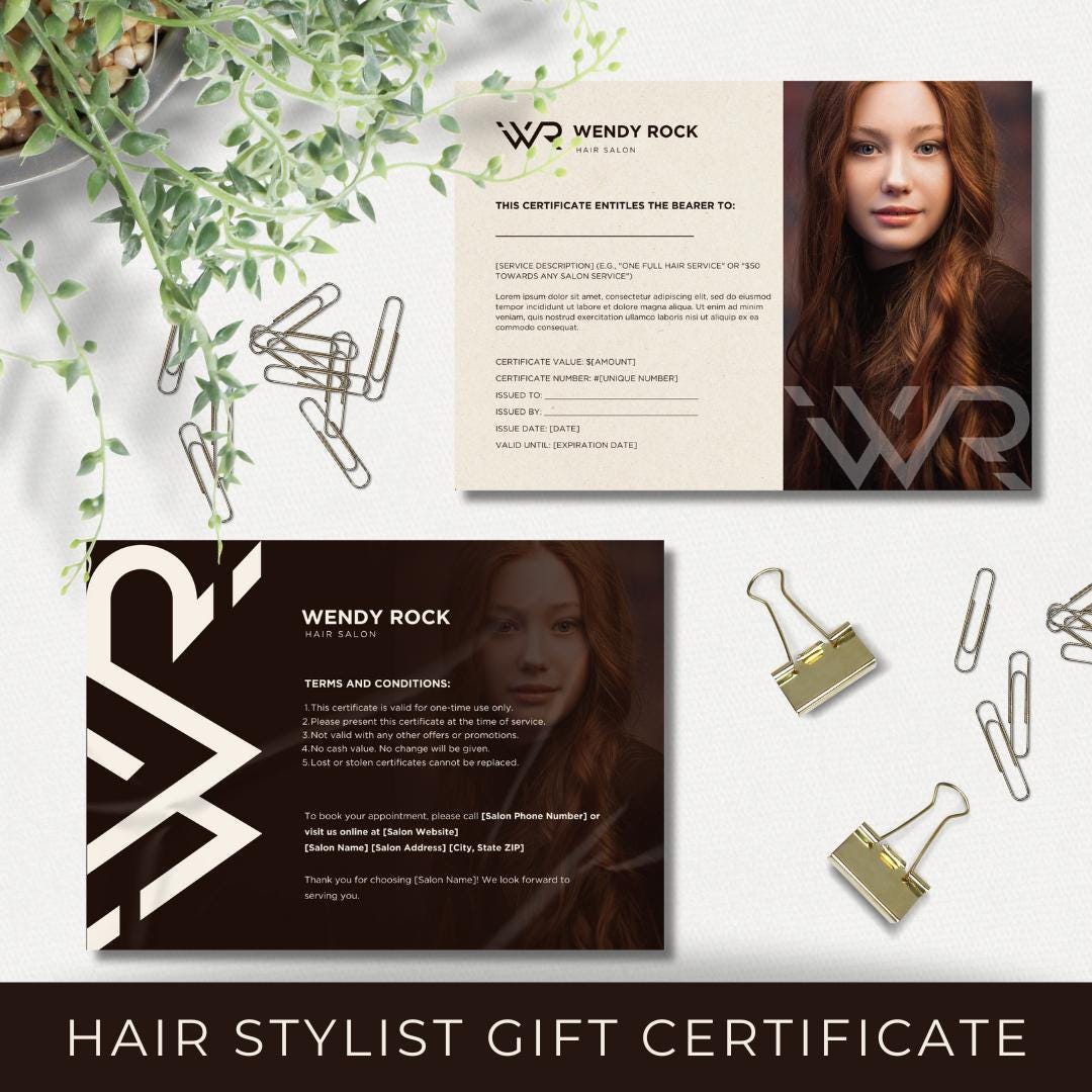Hair Stylist Gift Certificate Template | Editable and Printable Card ...