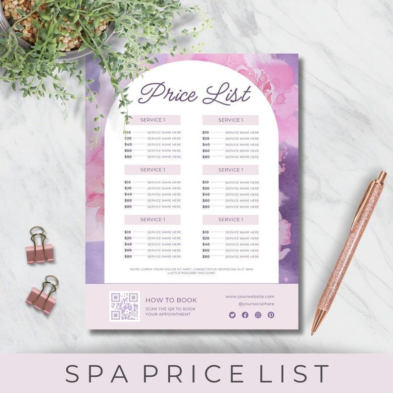 Editable Price List Template for Wellness Spa, Hair Salons and Other ...