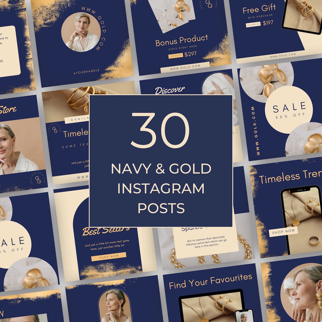 Instagram Template Canva | Navy Gold | Business Instagram Posts ...