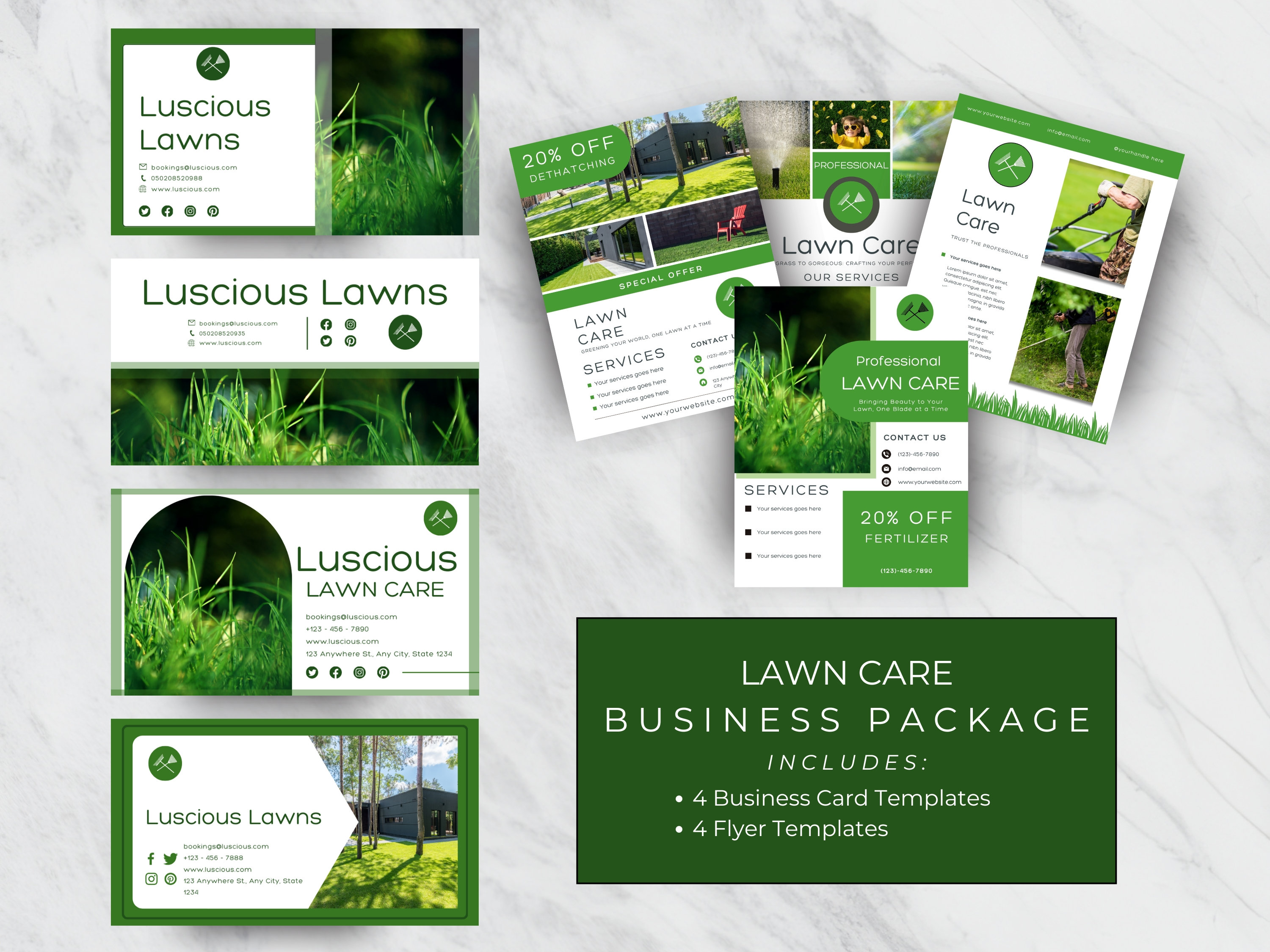 Lawn Care and Landscaping Business Bundle of Editable Business Card and ...