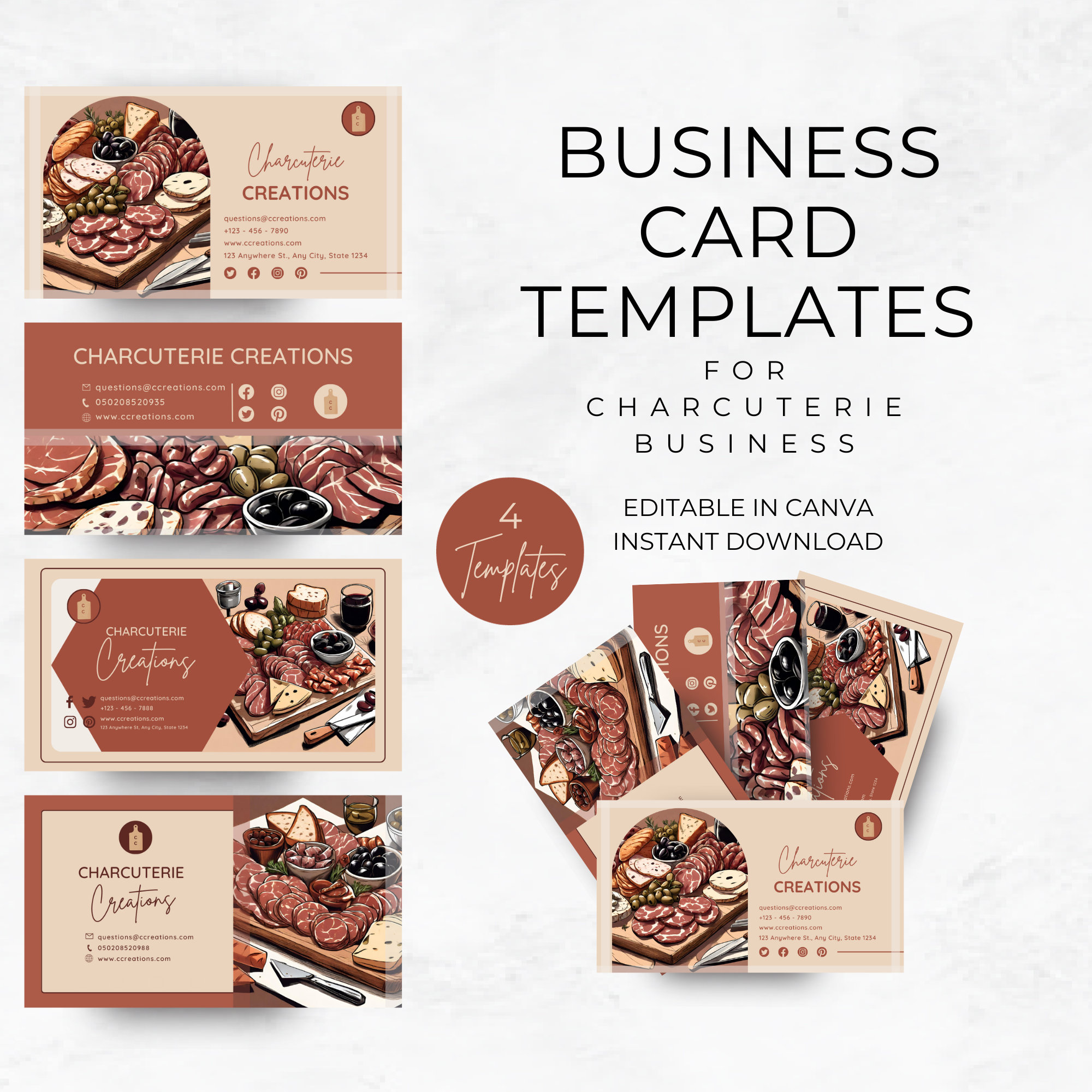 Charcuterie Board Business Card, Editable and Printable Small Business ...