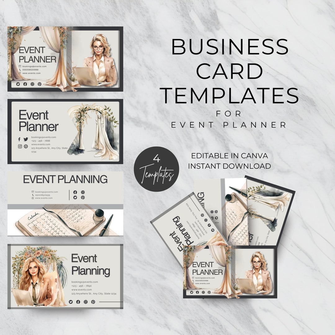 Modern Event Planner Business Card Design | Editable Template Pack for ...