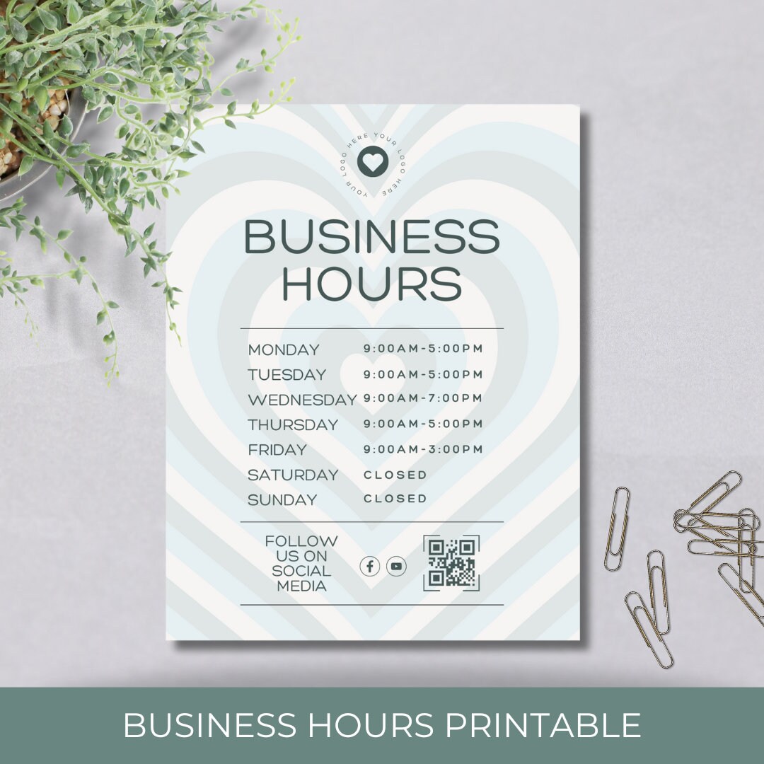 Business Hour Canva Template, Printable Opening and Closing Time for ...