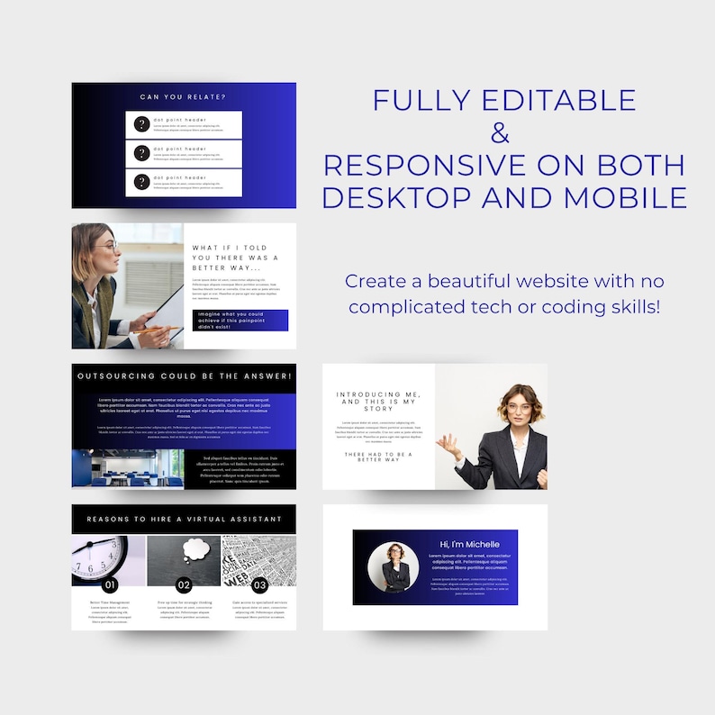 Virtual Assistant Canva Website Template | Blue Design With Editable ...