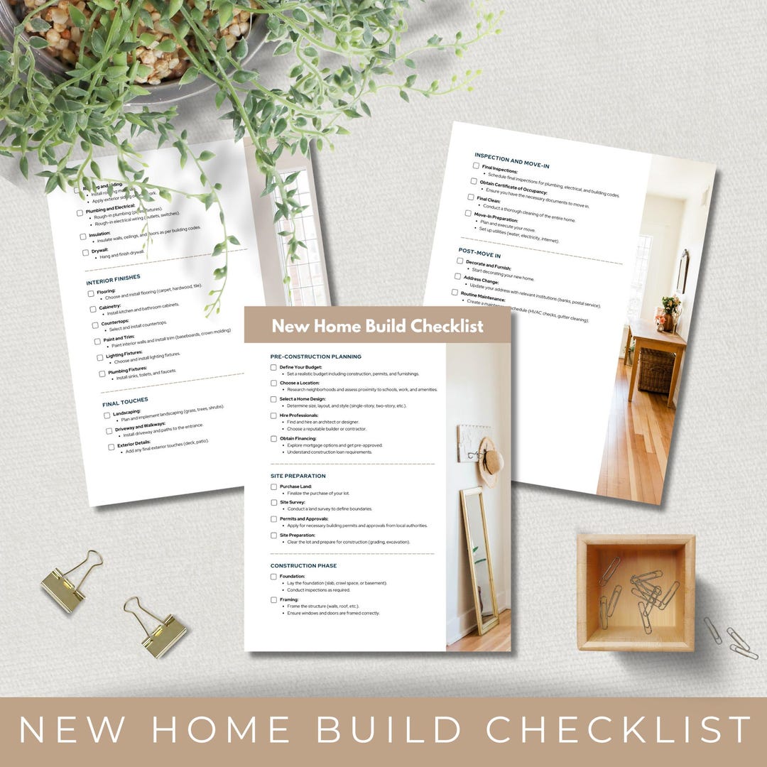 New Home Build Checklist Template | Editable and Printable Tool for ...