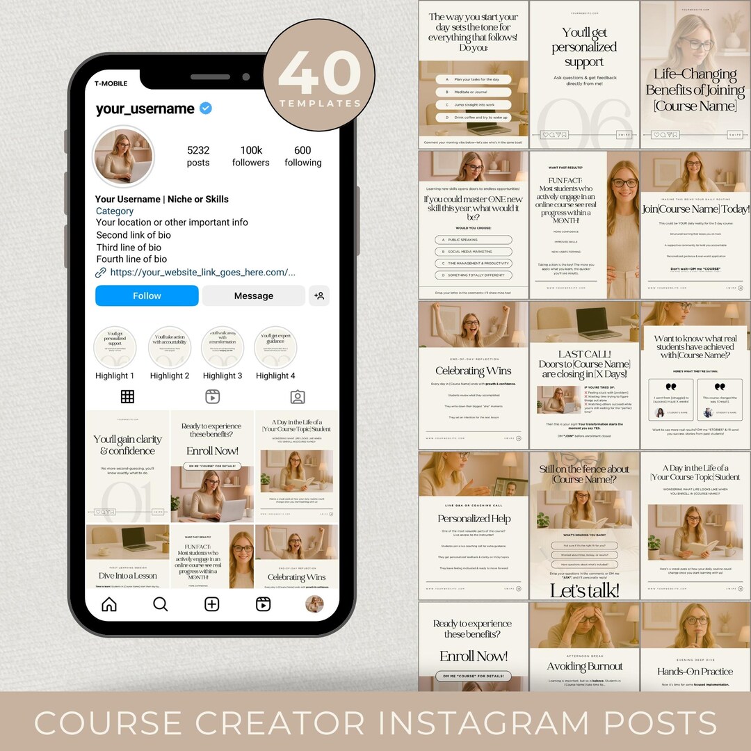 Course Creator Instagram Post Templates | Editable, Done for You Social ...