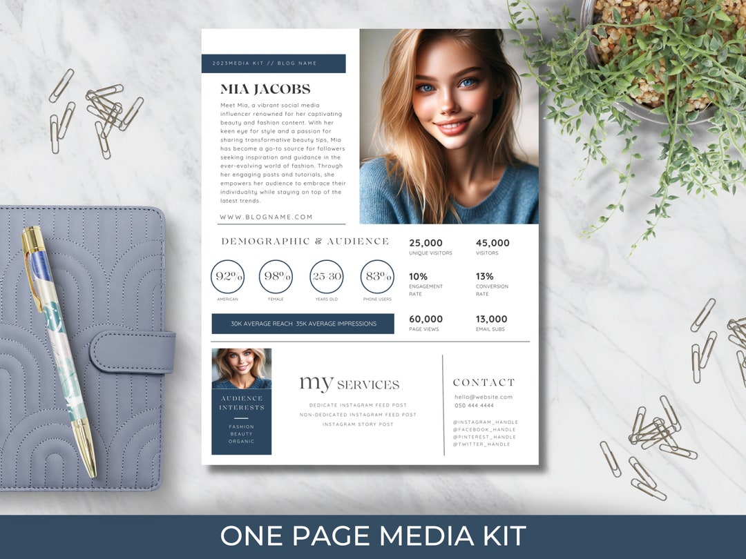 Media Kit Minimal One Page, Influencer Marketing Editable and Printable ...