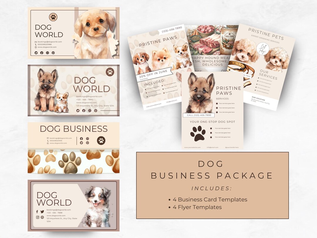 Dog Business Bundle of Editable Business Cards and Service Flyers for ...