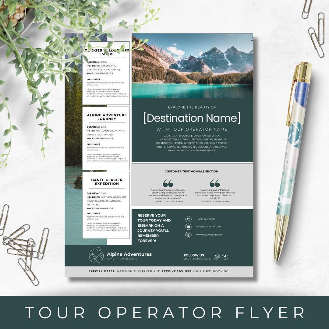 Travel Agent Flyer Template | Editable, Printable Mountain Tours ...