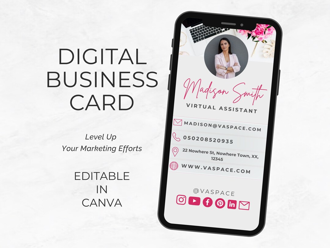 Virtual Assistant Digital Business Card, Modern Textable Contact ...