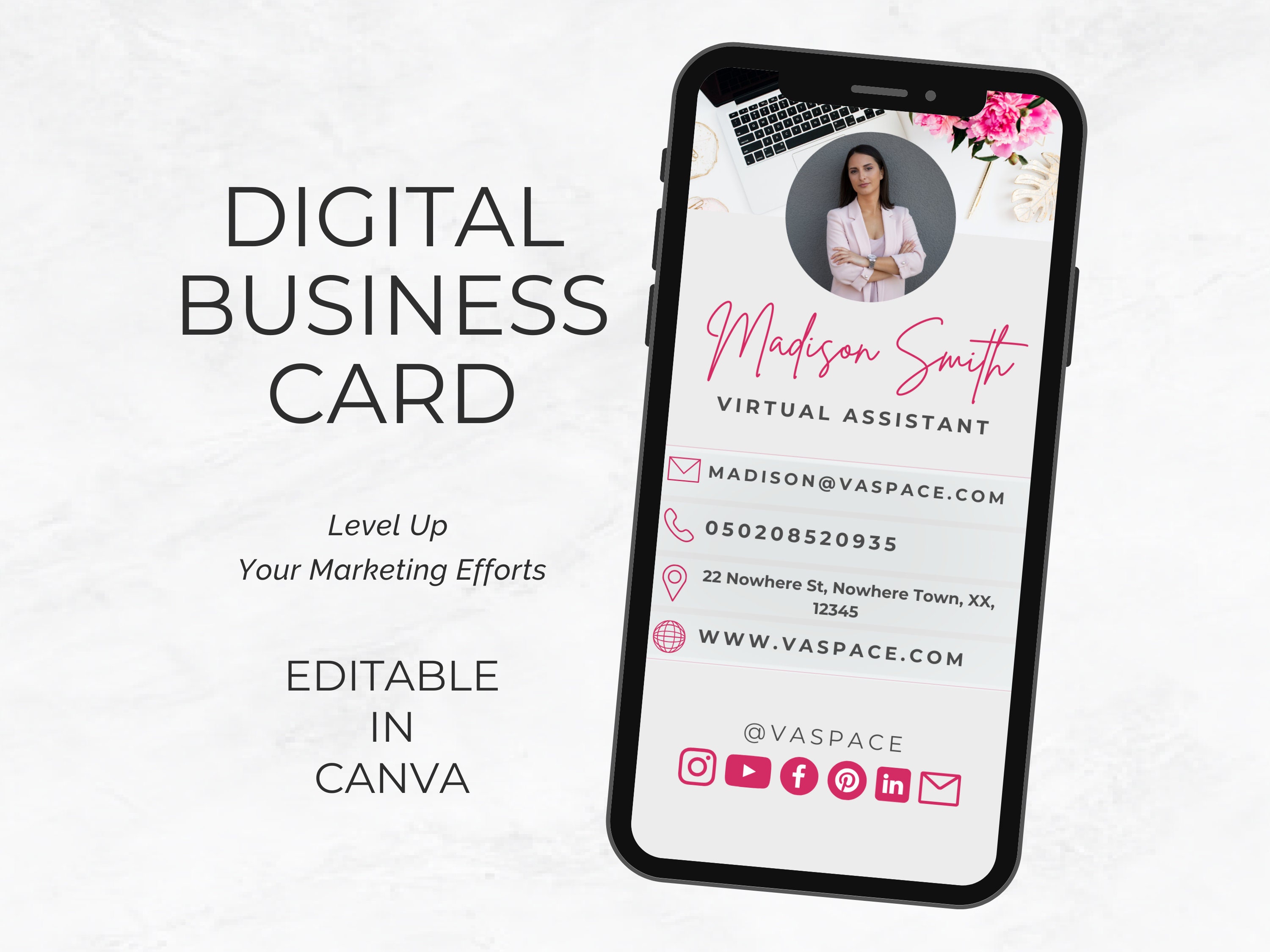 Virtual Assistant Digital Business Card, Modern Textable Contact ...