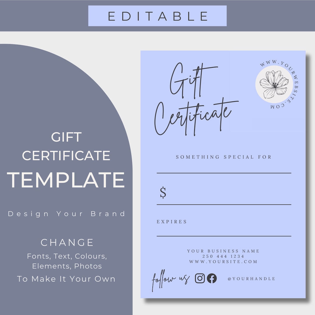 Editable Gift Certificate | Printable Gift Card | Gift Voucher Template ...