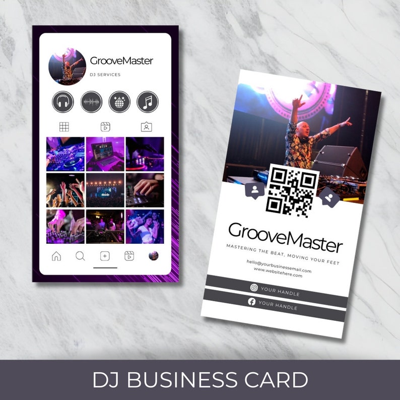 DJ Business Card Template | Editable Instagram Style Vertical Card for ...