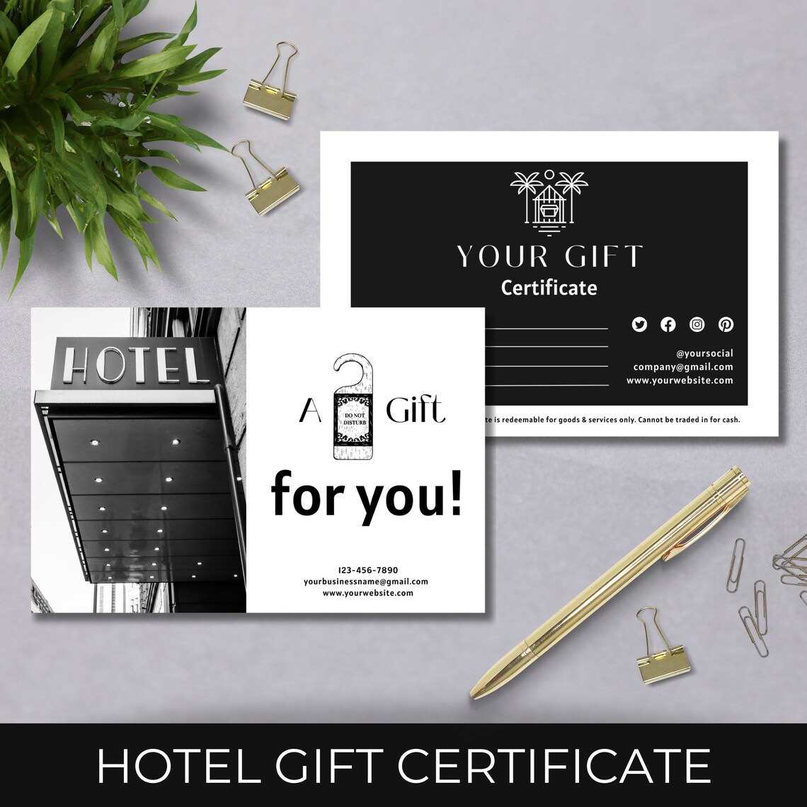 Printable Hotel Gift Certificate Template Editable Gift Card Instant ...