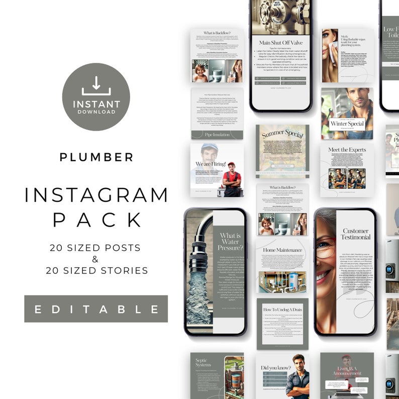 Plumber Social Media Posts and Stories for Instagram Editable Templates ...