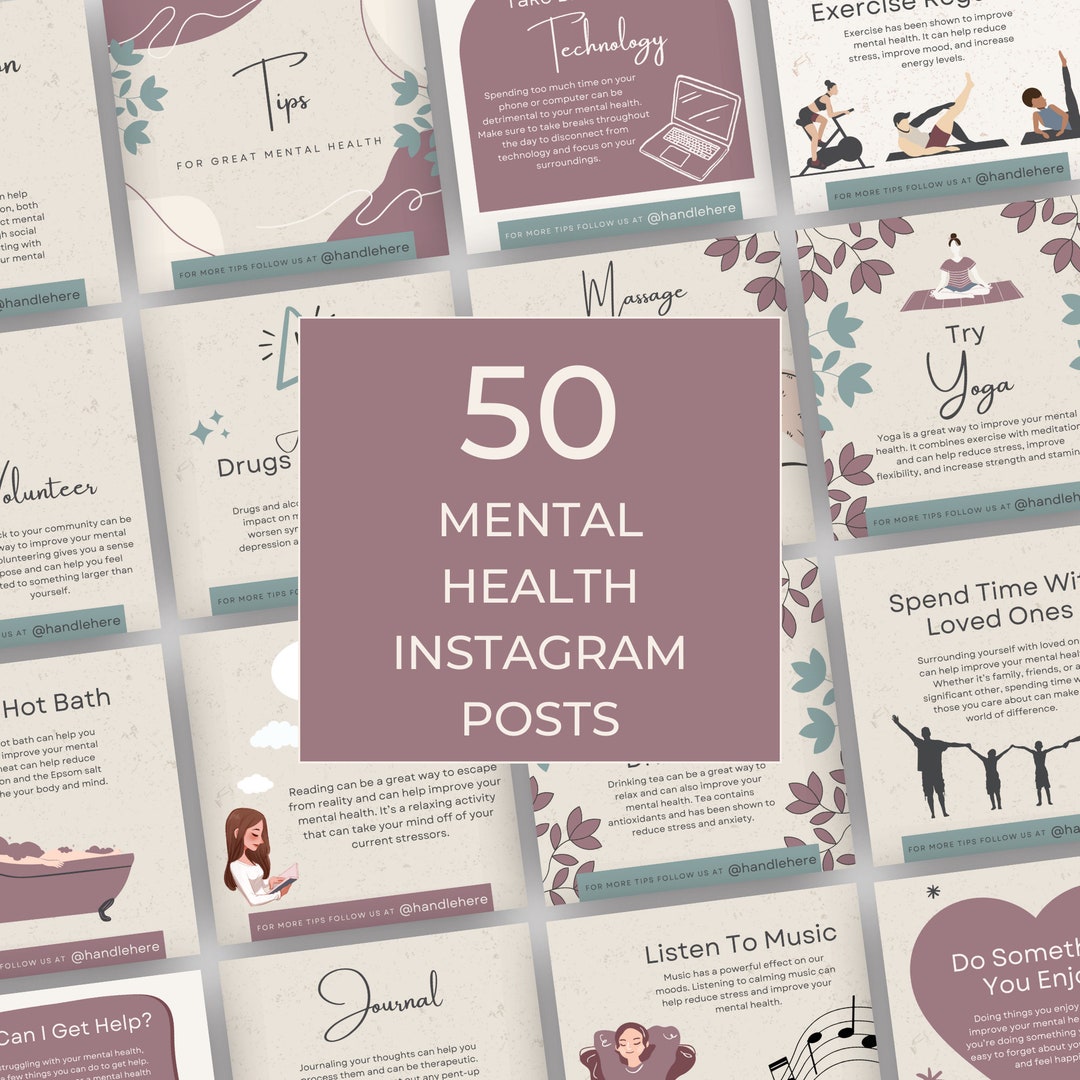 Mental Health Social Media Posts, Instagram Templates for Self Care and ...