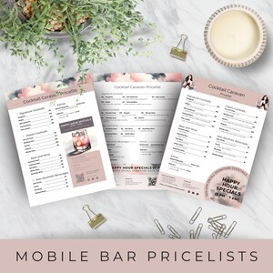 Mobile Bar Price List Templates | Editable and Printable for Bartenders ...
