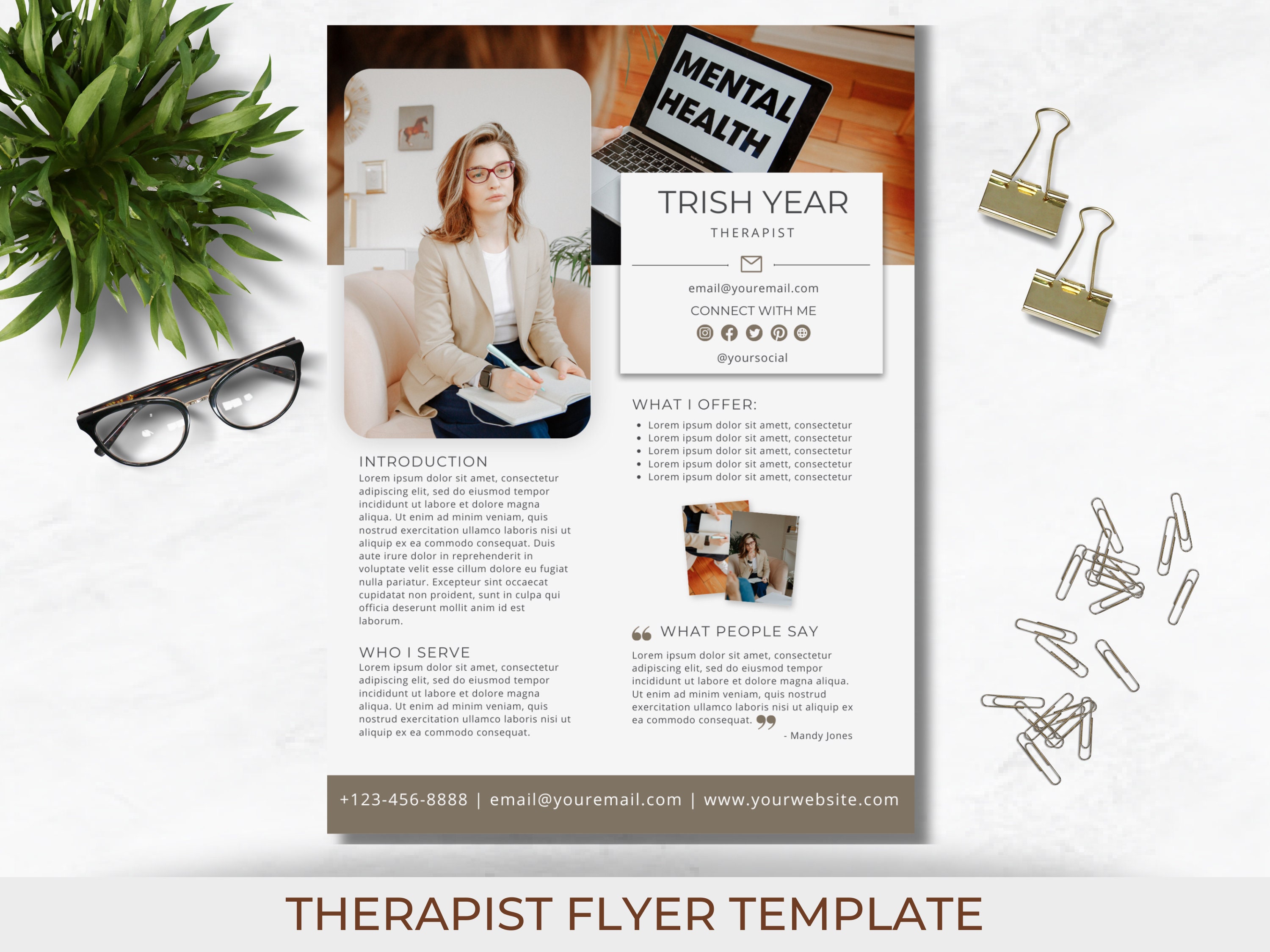 Mental Health Flyer Template, Editable and Printable Therapist Flyer ...