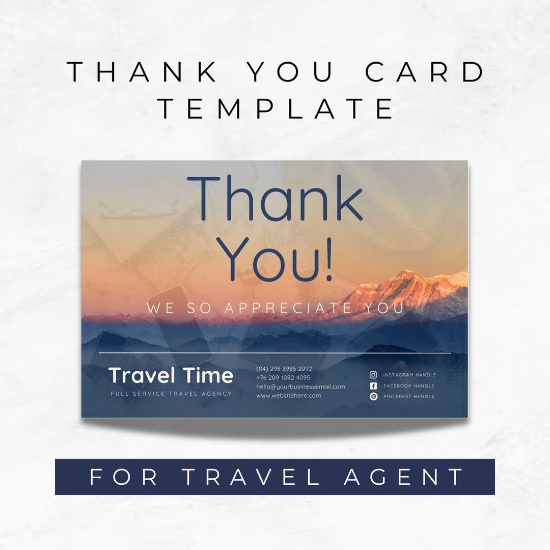 Business Thank You Card for Travel Agent, Appreciation and Gratitude ...