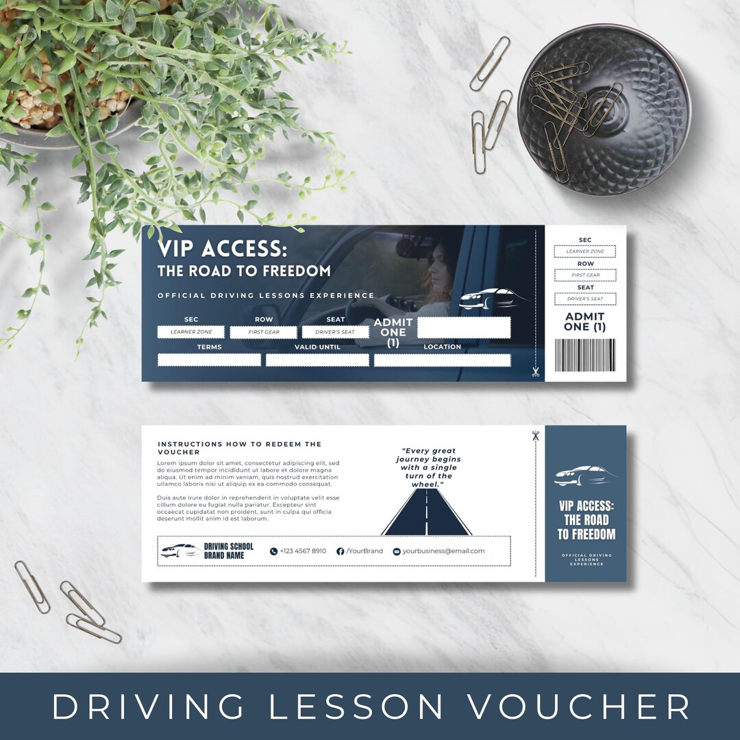 Driving Lesson Voucher | Editable and Printable Gift Certificate ...