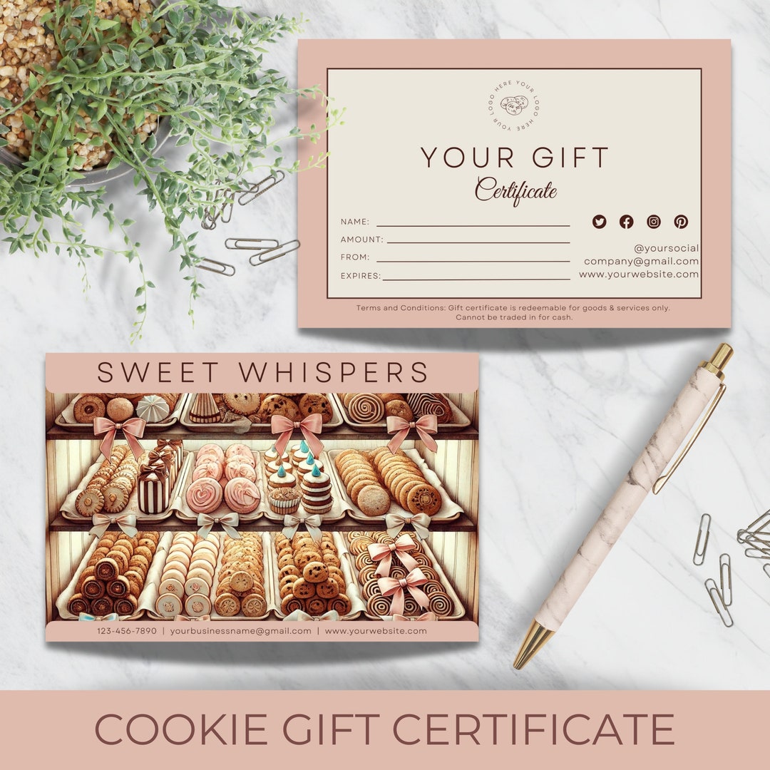Cookie Gift Certificate Template for Bakeries and Small Businesses ...