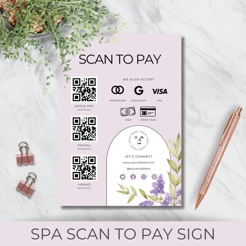 Scan to Pay Editable and Printable Sign Template for Wellness Spa and ...