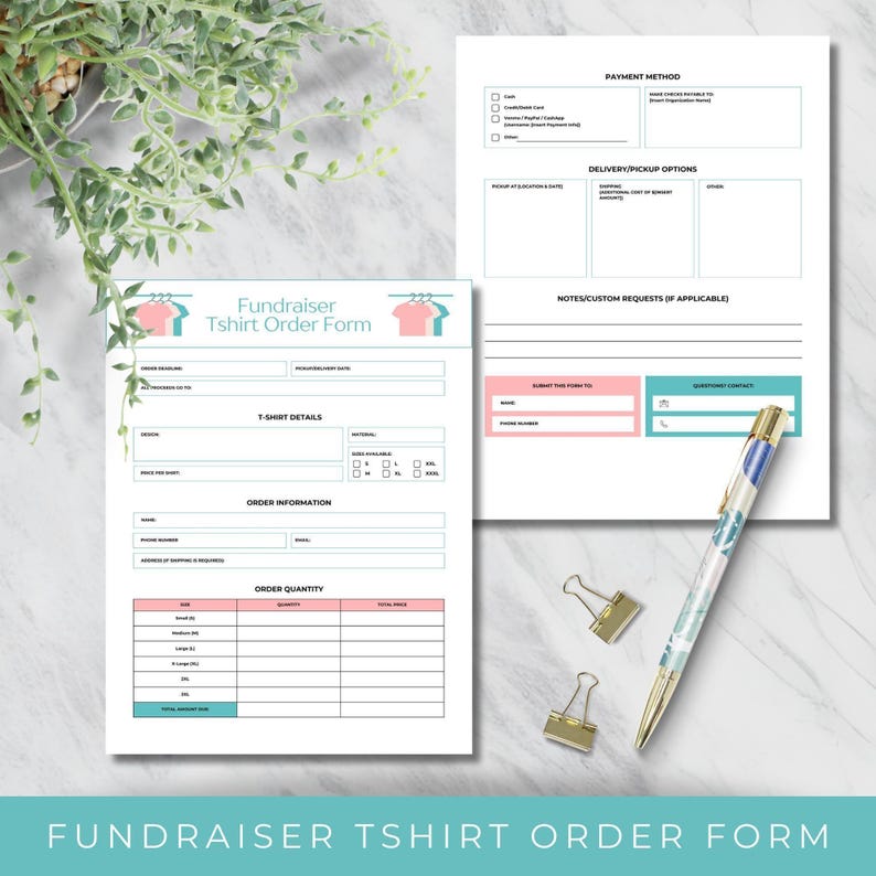 Fundraiser T-shirt Order Form: Editable, Printable Template - Etsy