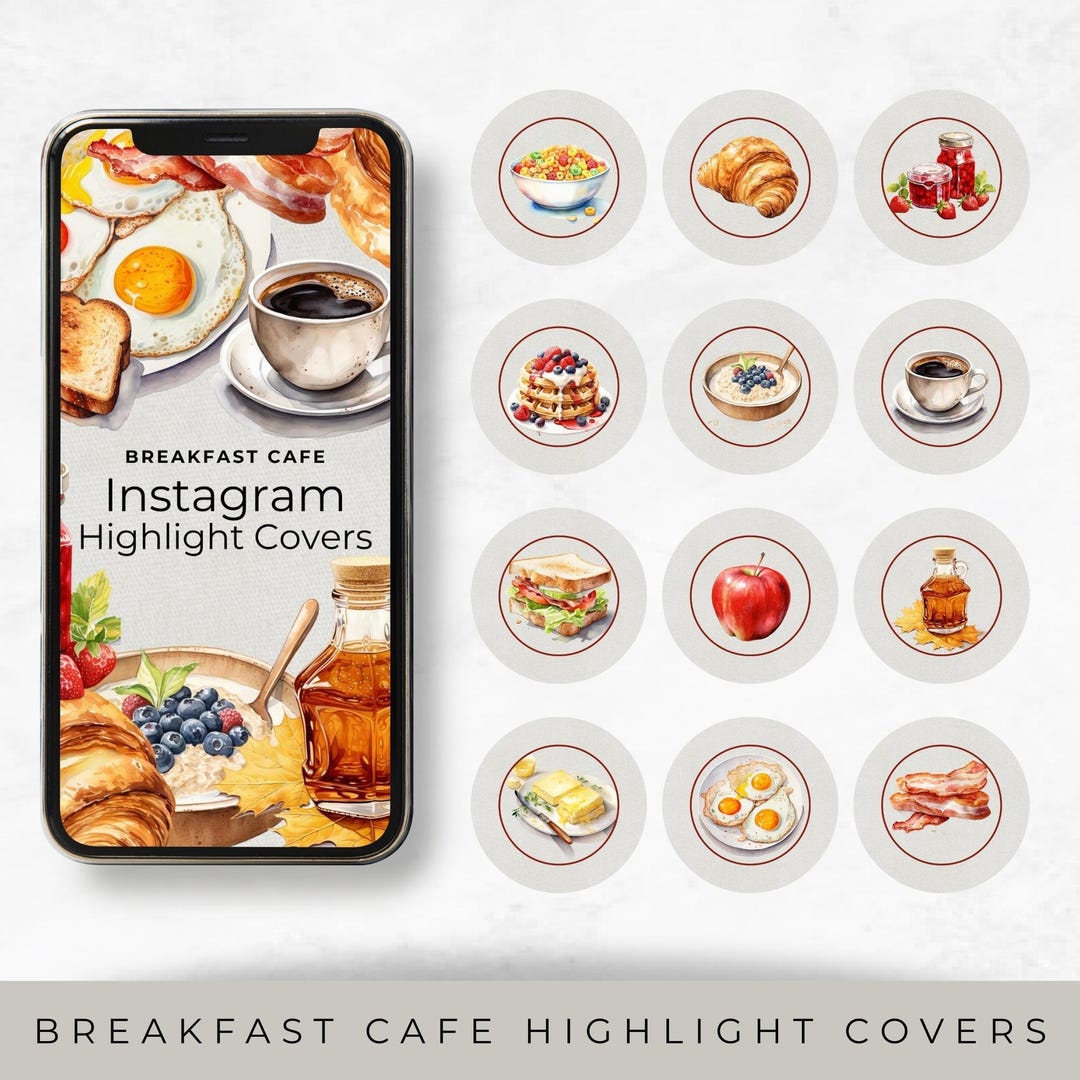 Instagram Highlight Covers for Breakfast Cafe | 12 Round Food Story ...