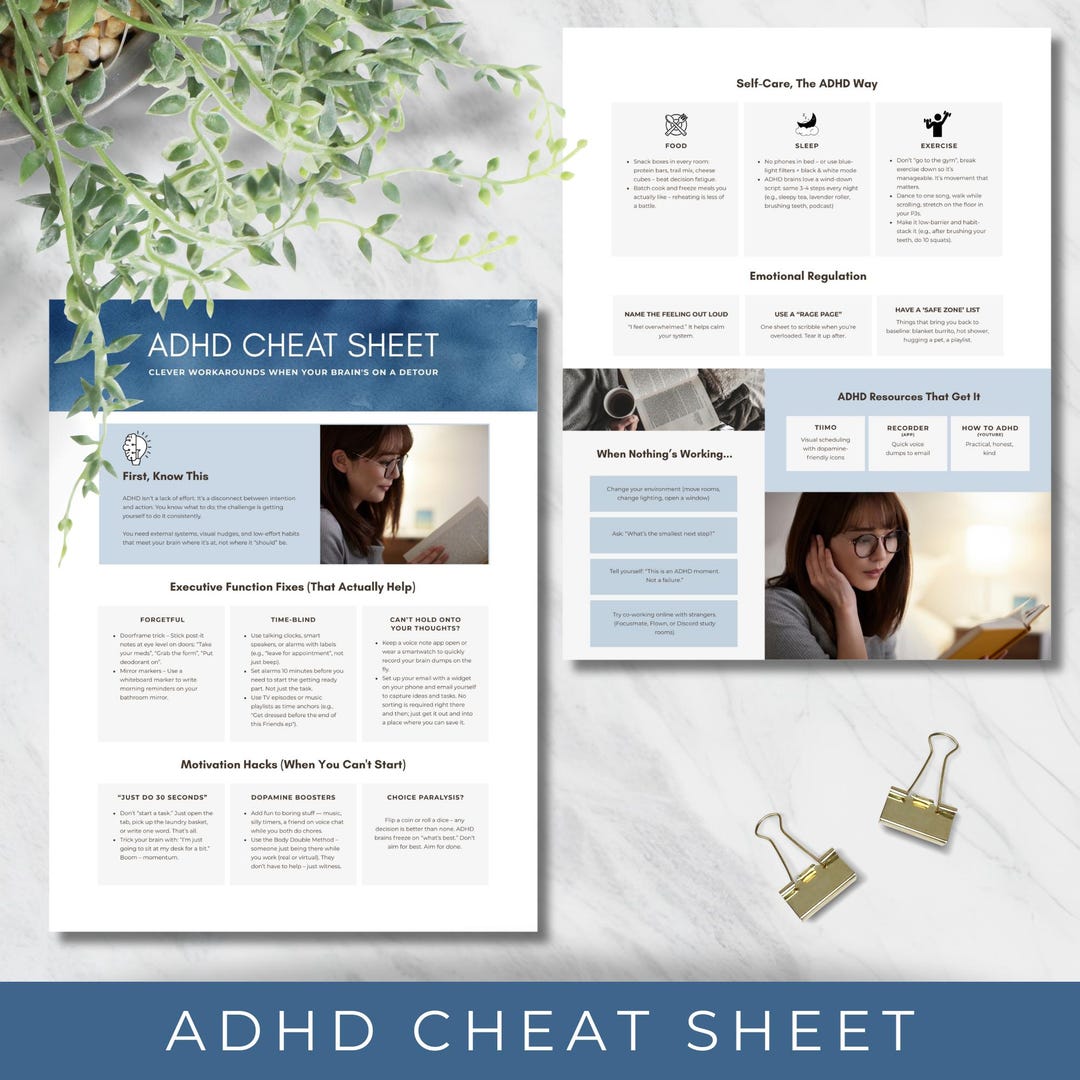Editable ADHD Cheat Sheet Printable | Executive Function Guide | Focus ...
