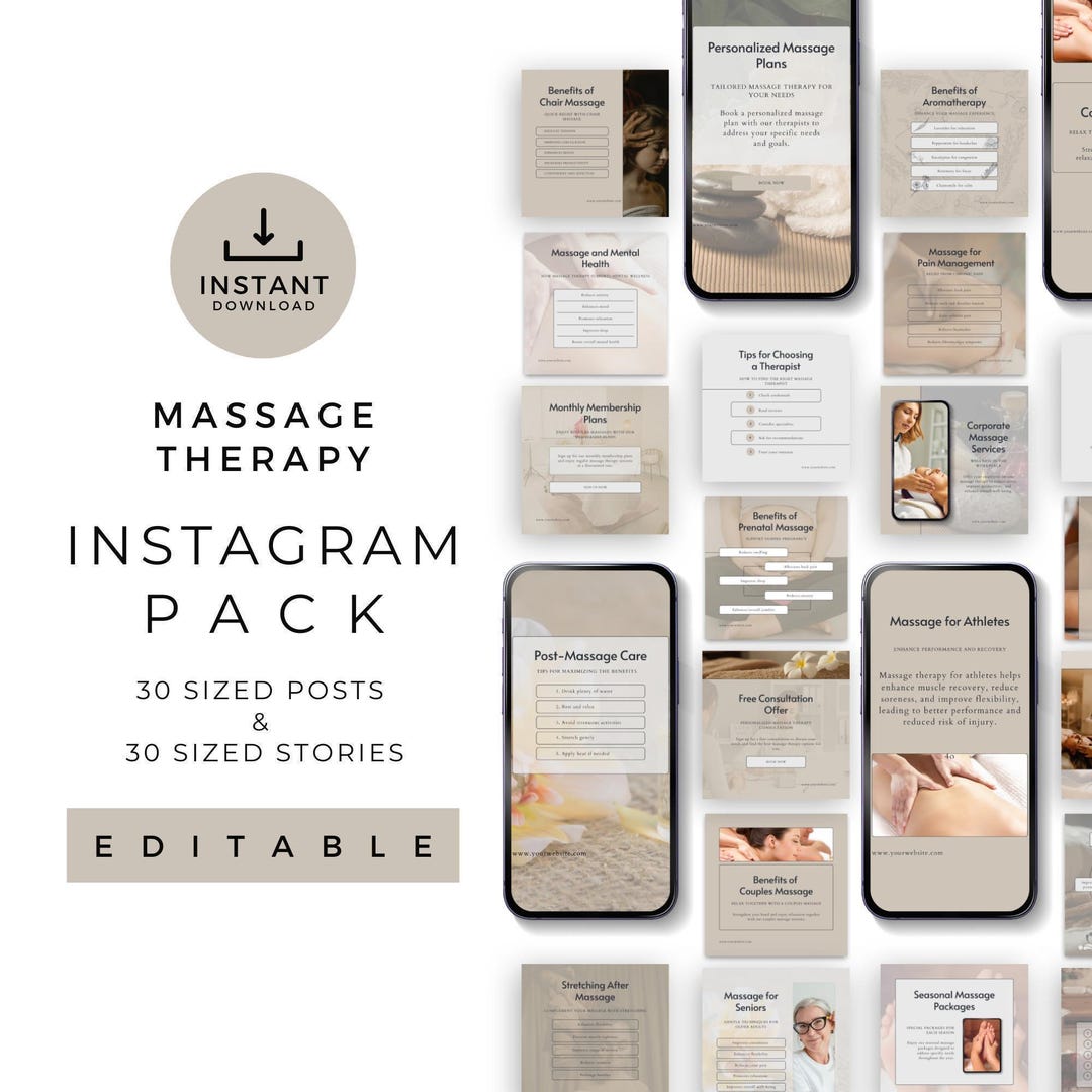 Massage Therapy Social Media Bundle of Instagram Post and Story ...