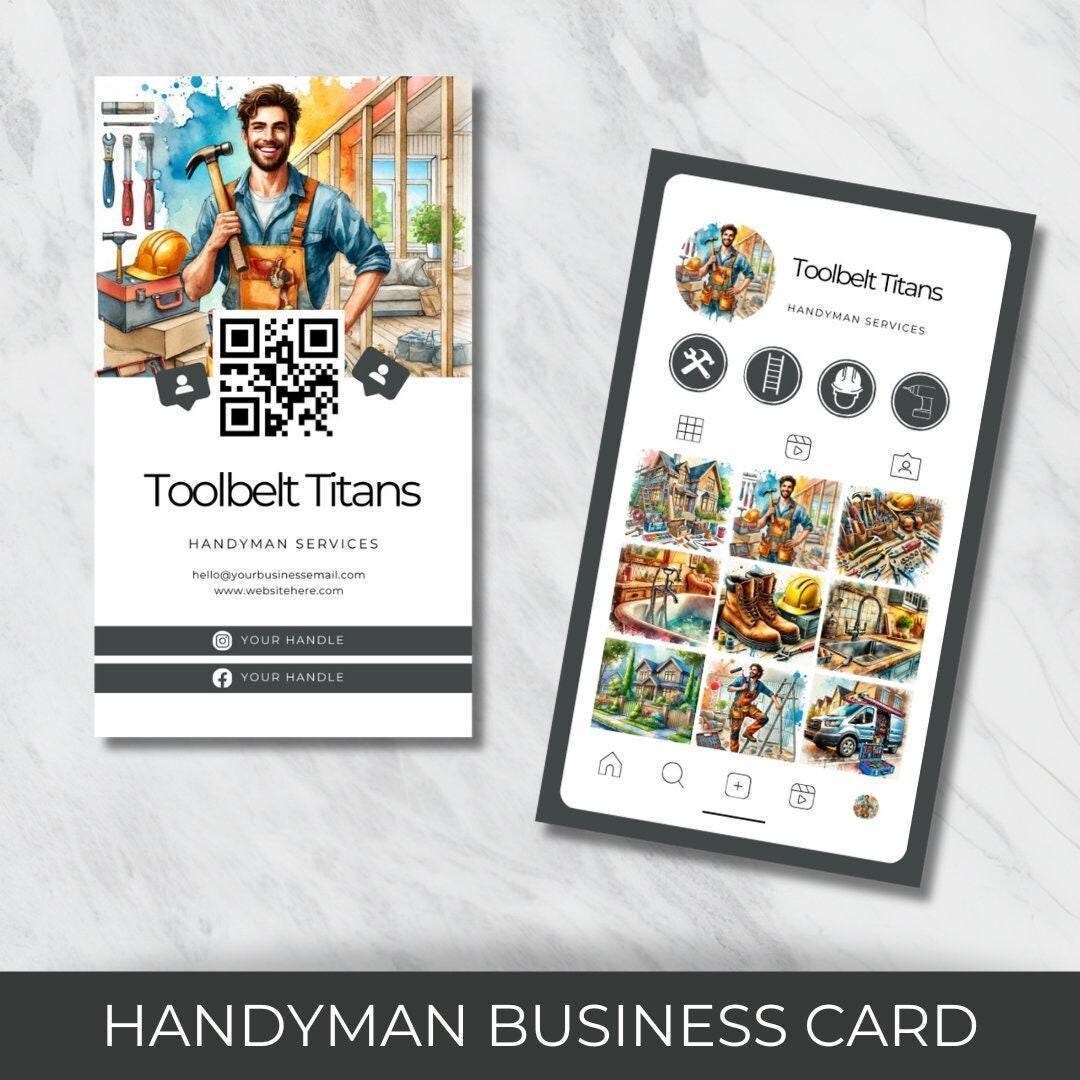 Handyman Business Card Template | Vertical Instagram Style With QR Code ...