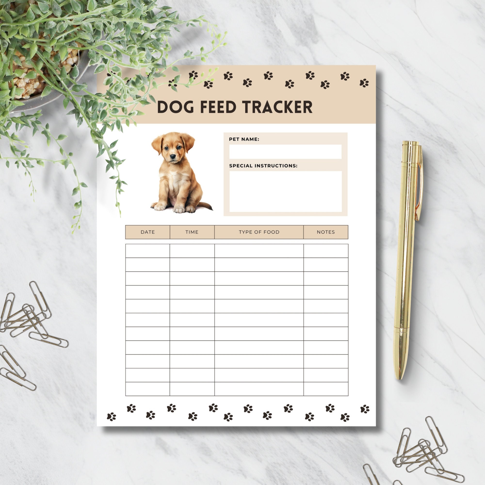 Dog Feed Tracker, Editable Template for Pet Owners and Pet Store ...