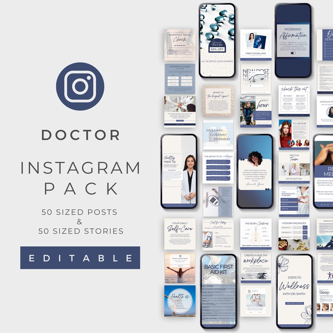 Medical Doctor Instagram Pack, Hospital Social Media Posts, Instant ...