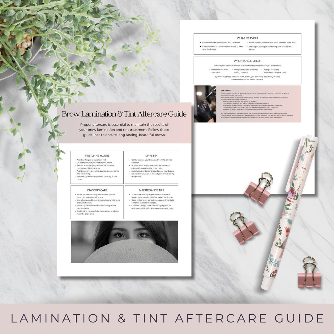 Brow Lamination and Tint Aftercare Card Template | Editable Printable ...