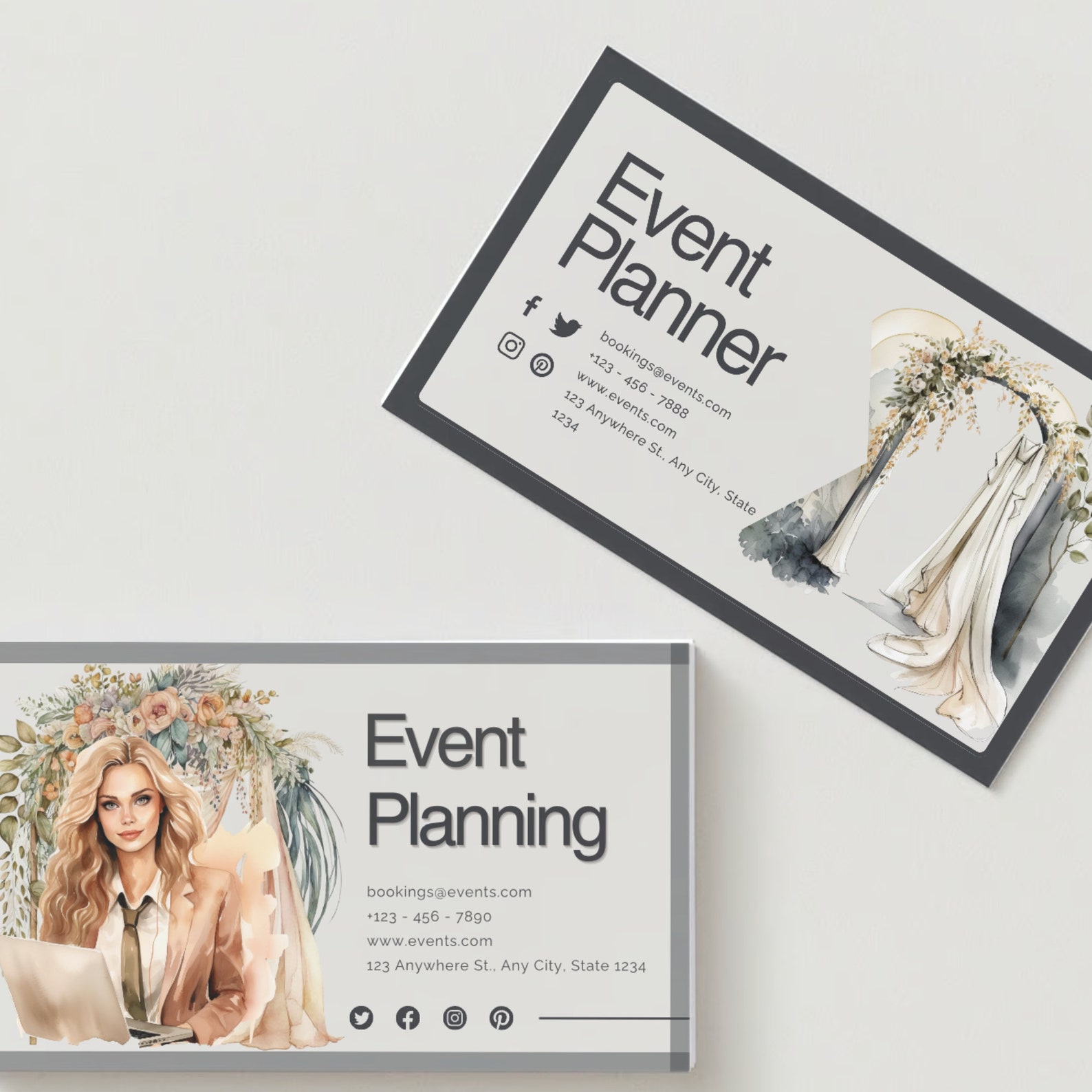 Modern Event Planner Business Card Design | Editable Template Pack for ...