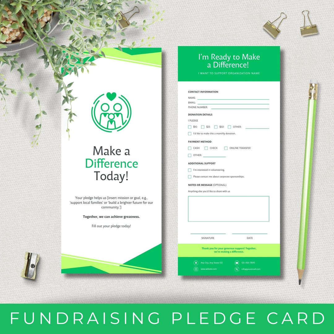 Fundraising Pledge Card Template | Editable and Printable Form for ...