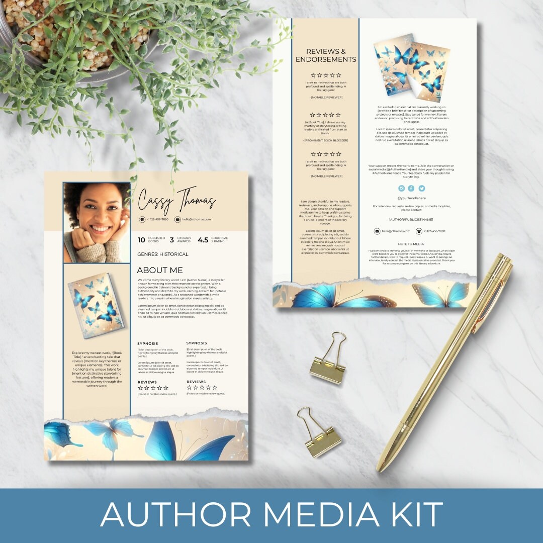 Media Kit Author, Editable Printable Marketing Material for Writer ...