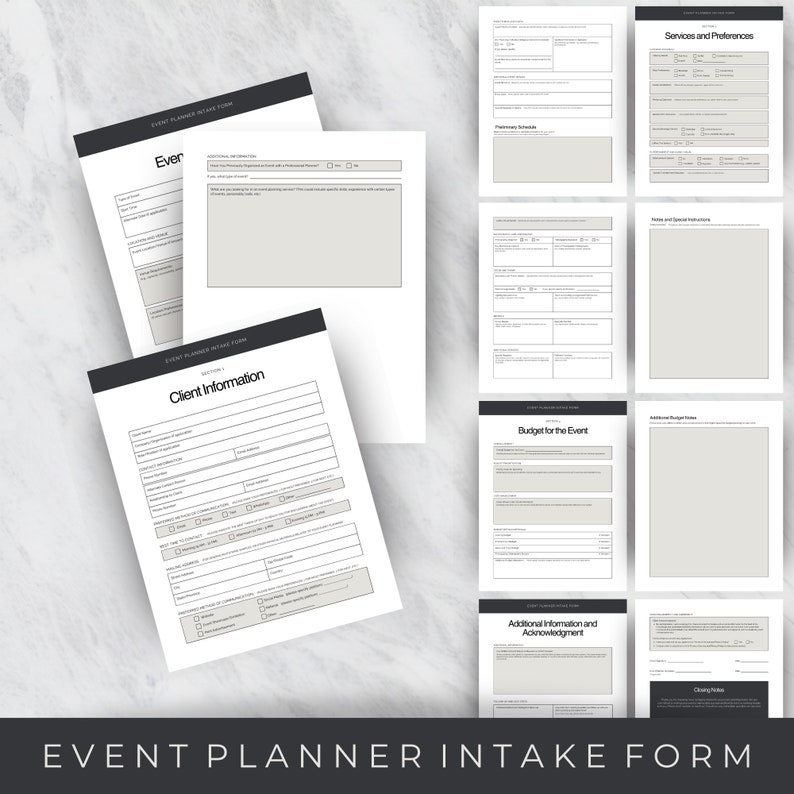 Editable Event Planner Questionnaire and Intake Form for Client ...