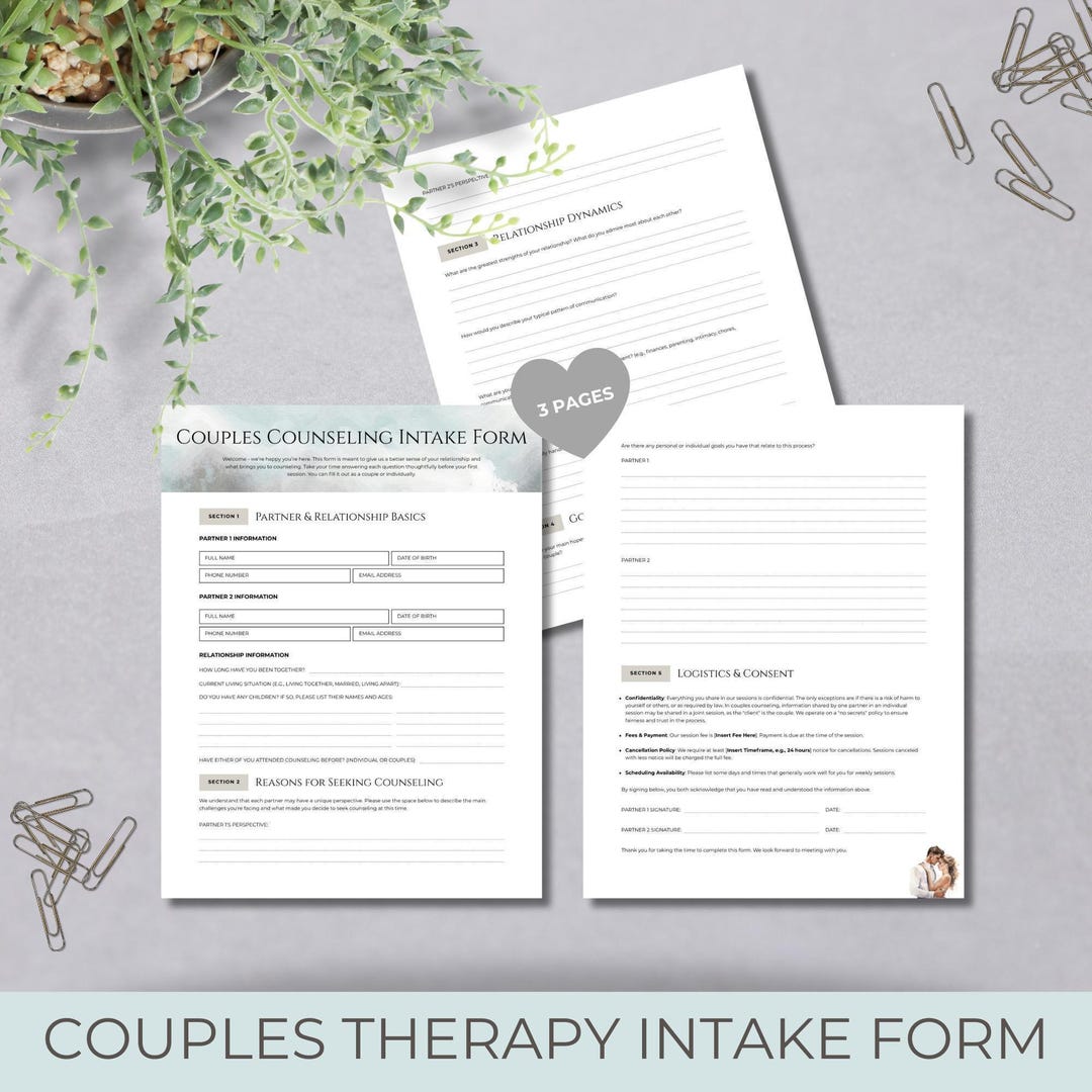 Couples Therapy Intake Form | Editable, Printable Template for ...