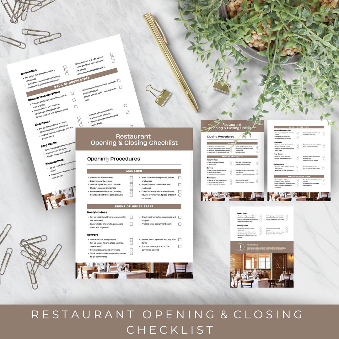 Restaurant Opening and Closing Checklist | Editable Template for ...