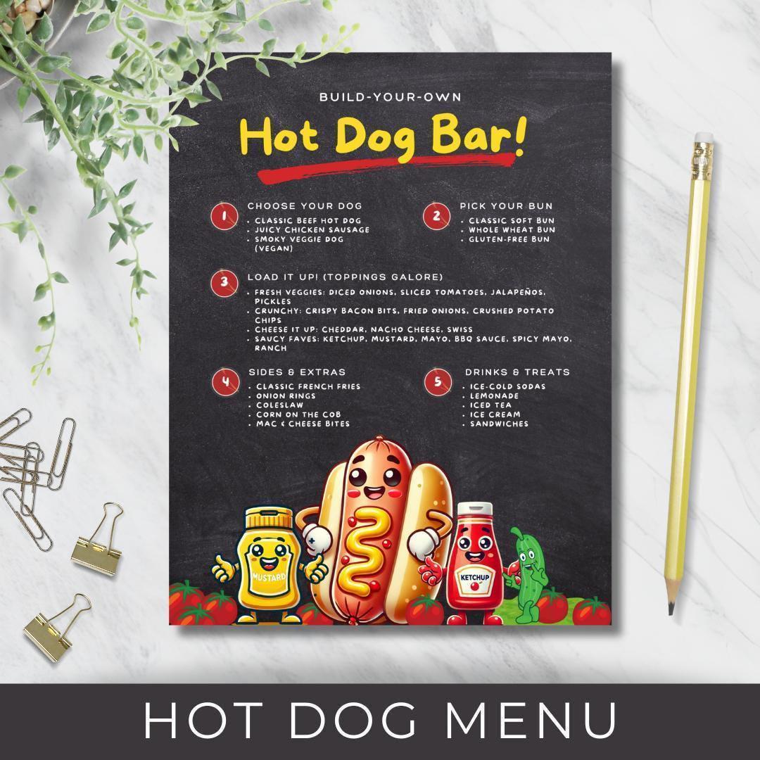 Hot Dog Bar Sign Menu | Editable and Printable Template for Food Trucks ...